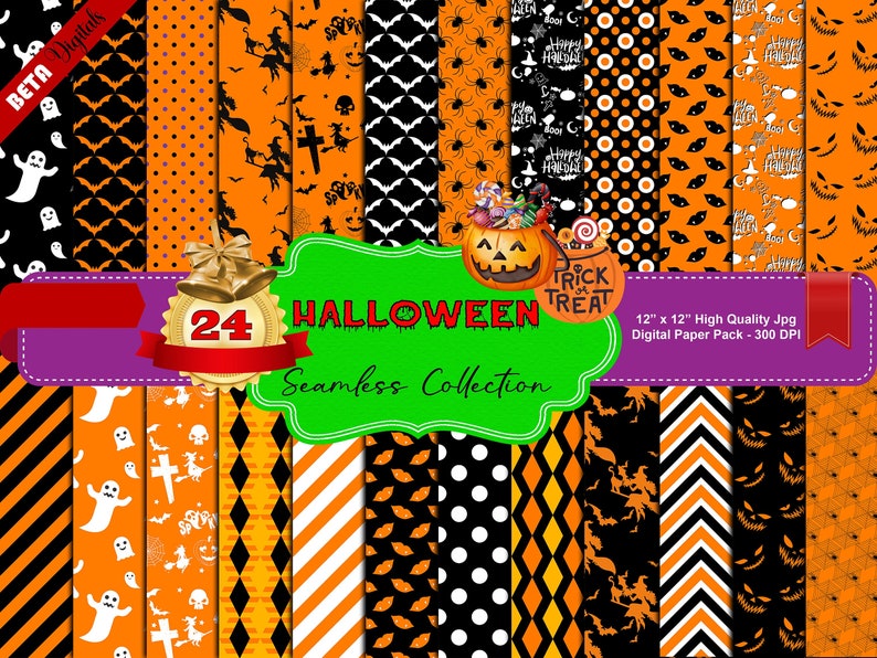 Halloween Skull Spiders Digital Papers, Seamless Repeat Pattern, Spooky ...