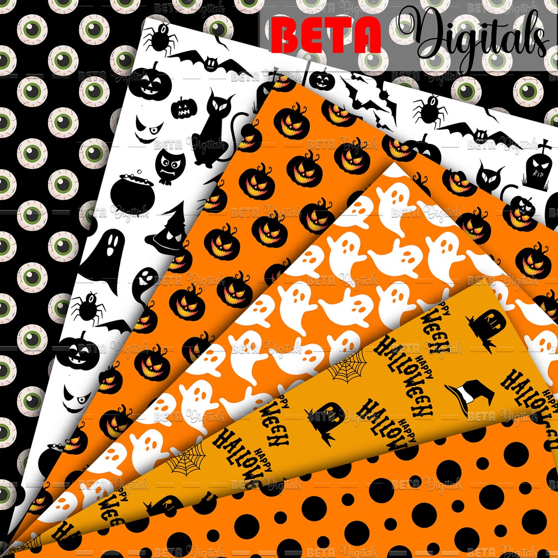 Halloween Digital Papers, Seamless Repeat Pattern, Scrapbook Papers ...