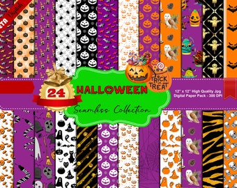Halloween Skull Spiders Digital Papers, Seamless Repeat Pattern, Spooky ...