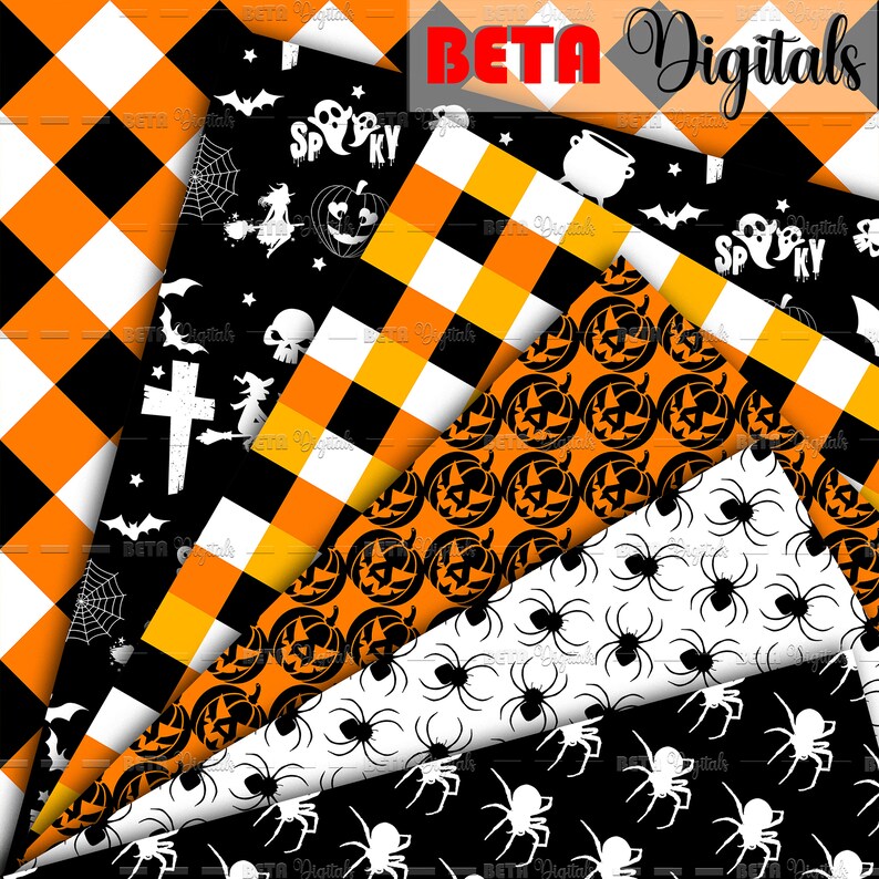Halloween Digital Paper, Skull Spiders Digital Papers, Seamless Repeat ...