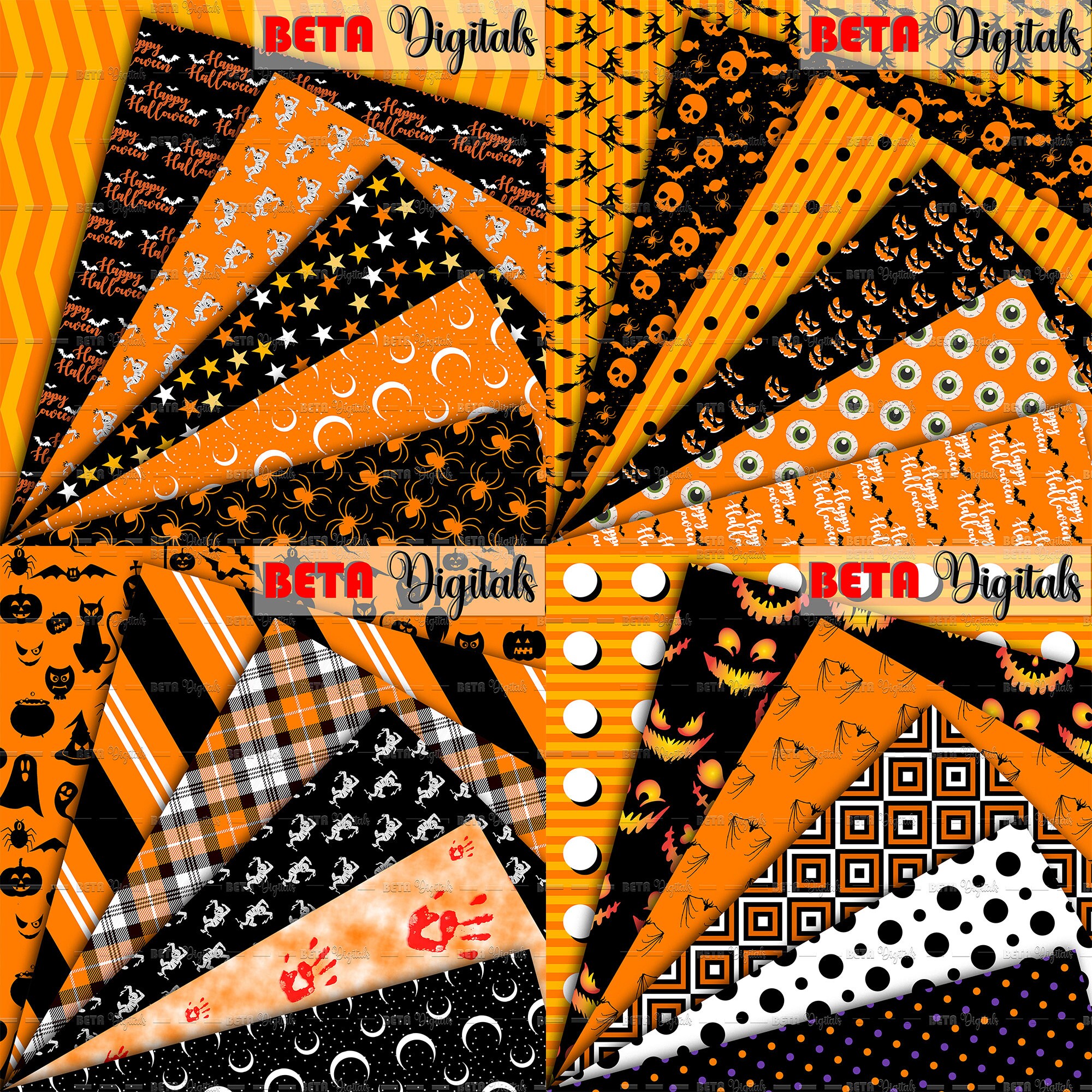 HALLOWEEN BUNDLE (2) 150+, Printable Paper, Digital Seamless Pattern ...