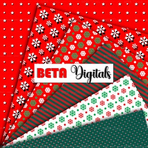 Christmas Paper Digital Paper Pack Christmas Red and White Seamless ...