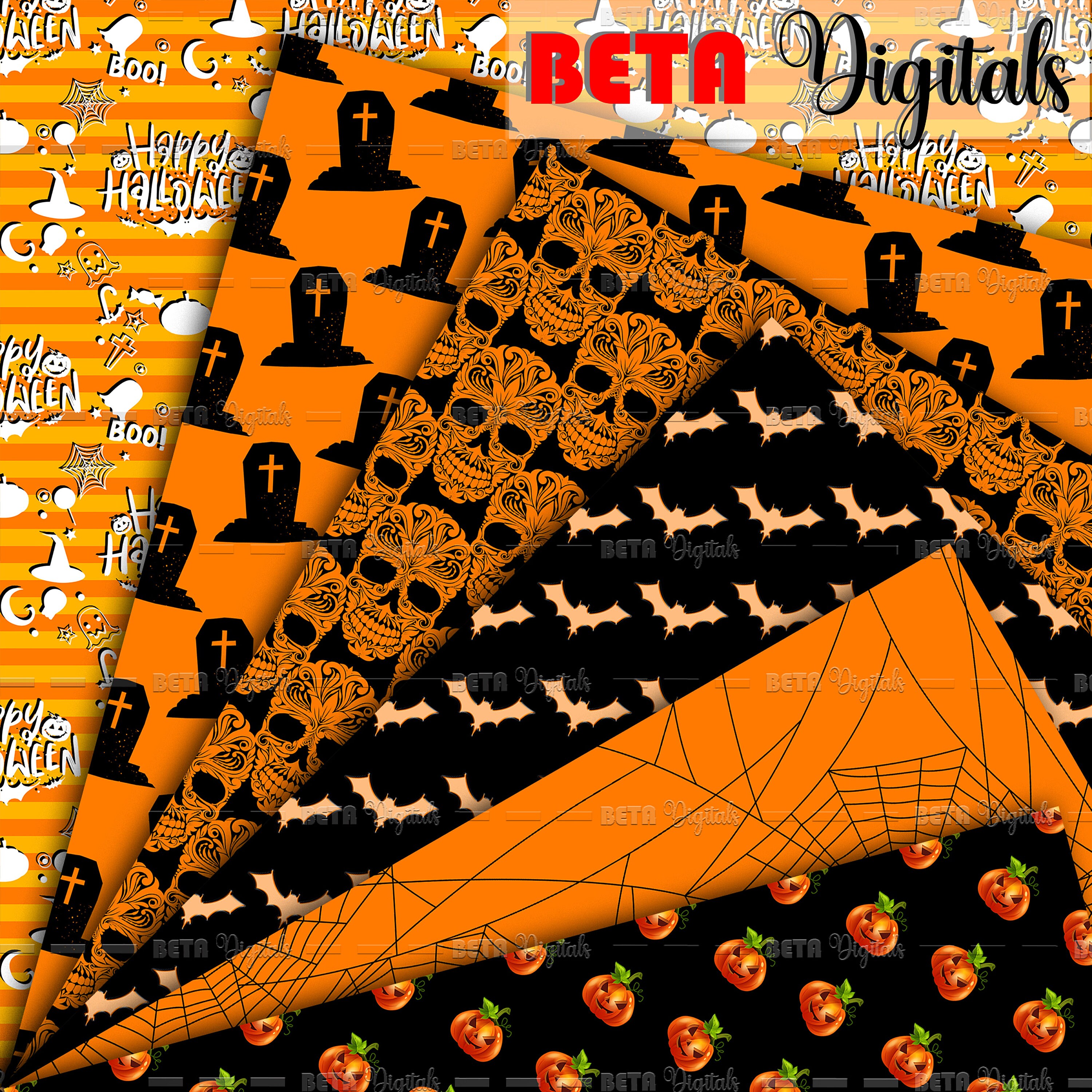 Halloween Digital Papers, Seamless Repeat Pattern, Ghost Pumpkin ...