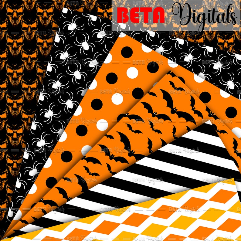 Halloween Digital Paper, Skull Spiders Digital Papers, Seamless Repeat ...