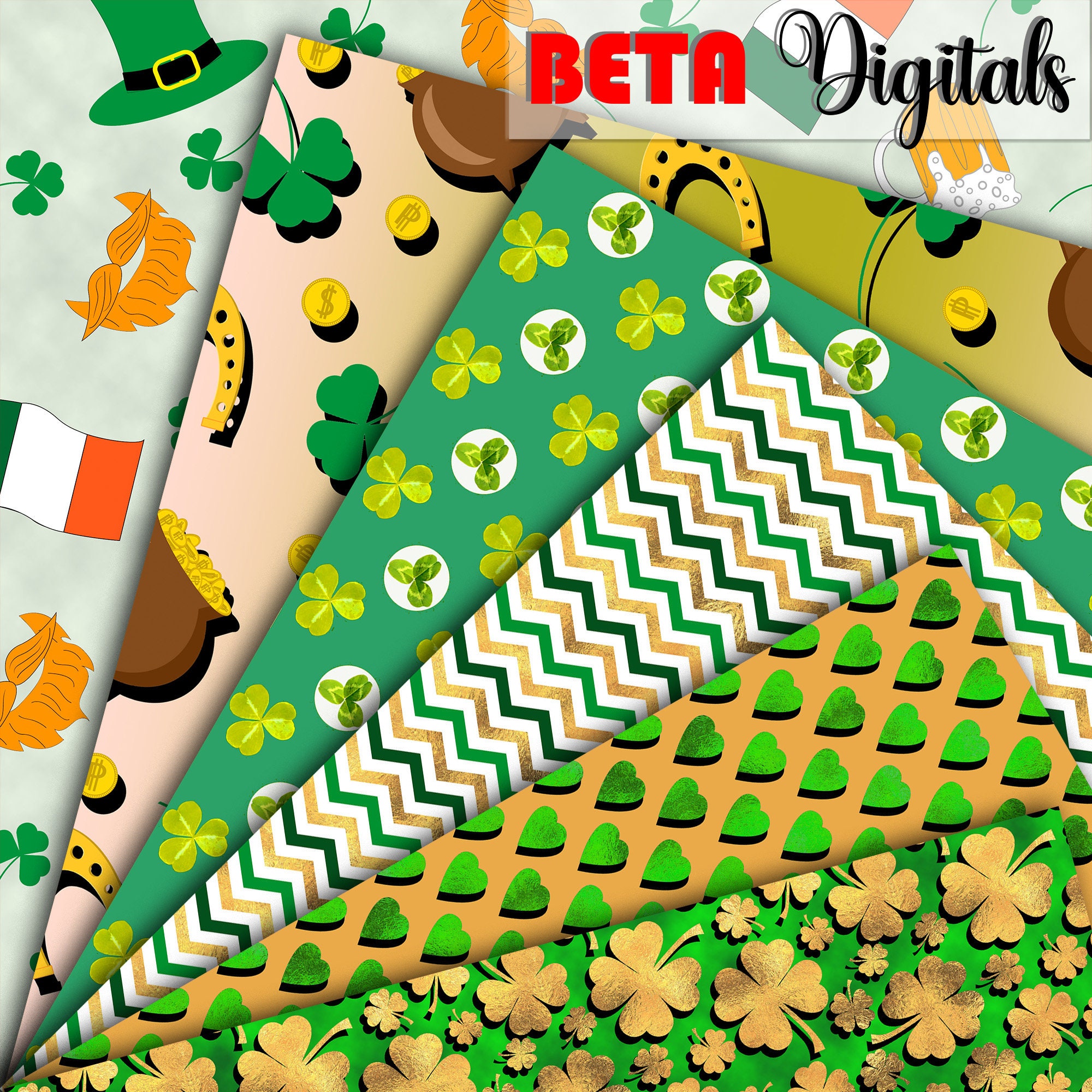 St. Patrick's Day Printable Day Digital Papers Four Leaf Clover ...