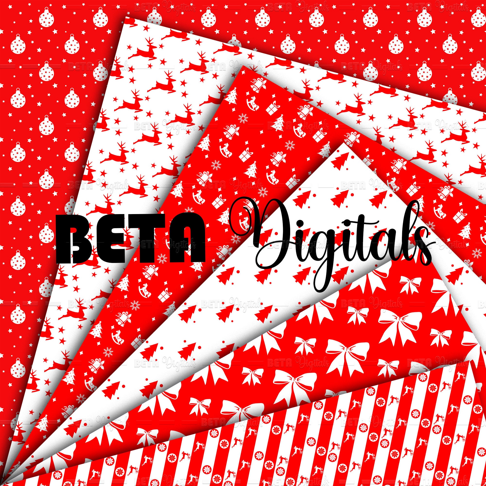 Merry Christmas Digital Paper Pattern, Snowflake, Reindeer, Christmas ...