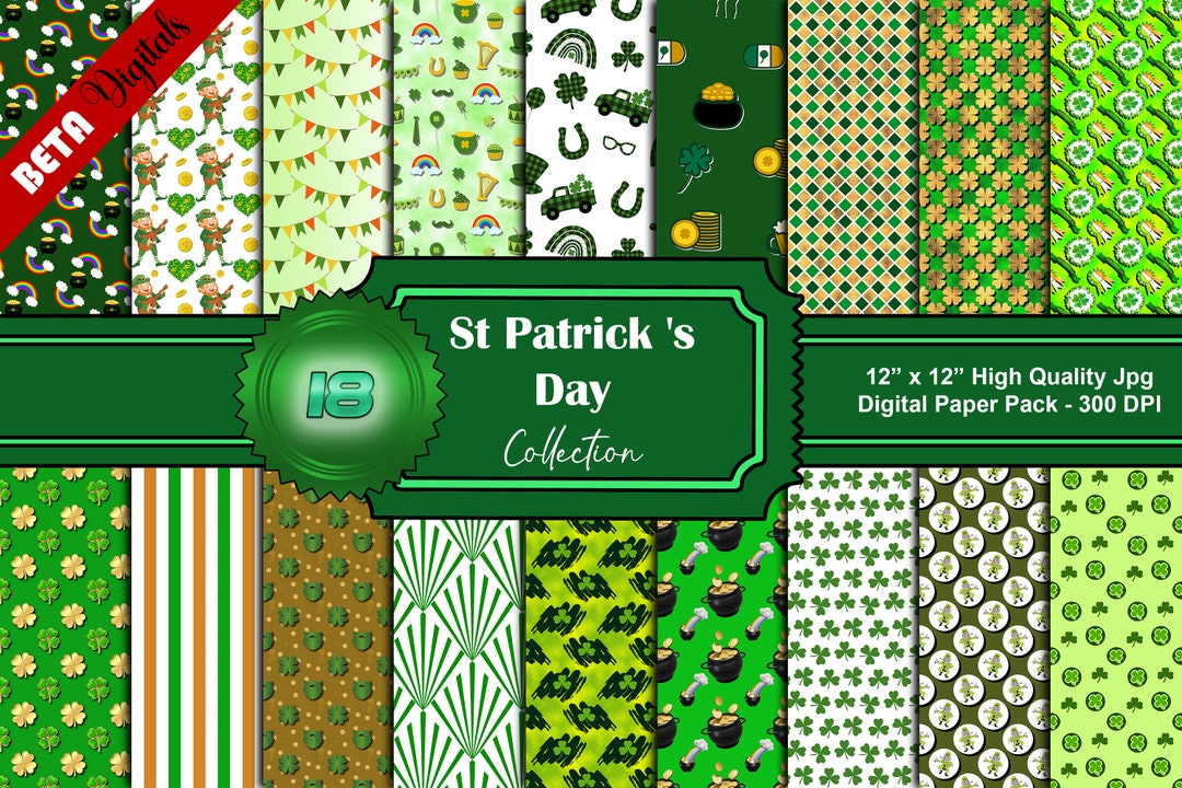 St. Patrick's Day Printable Day Digital Papers Lucky Marshmallow Spring ...