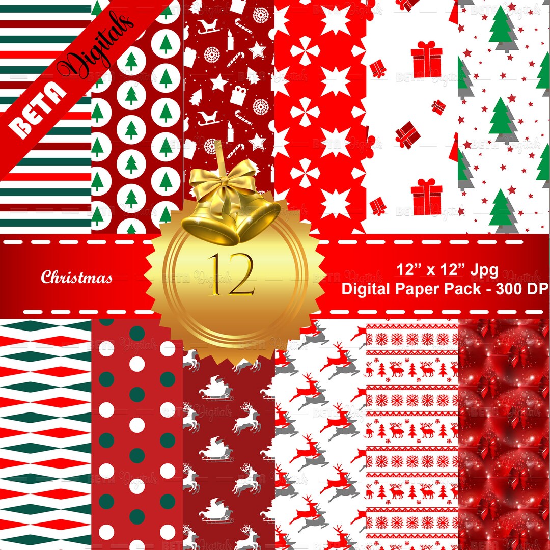 Merry Christmas Digital Paper Pattern, Christmas Digital Printable ...