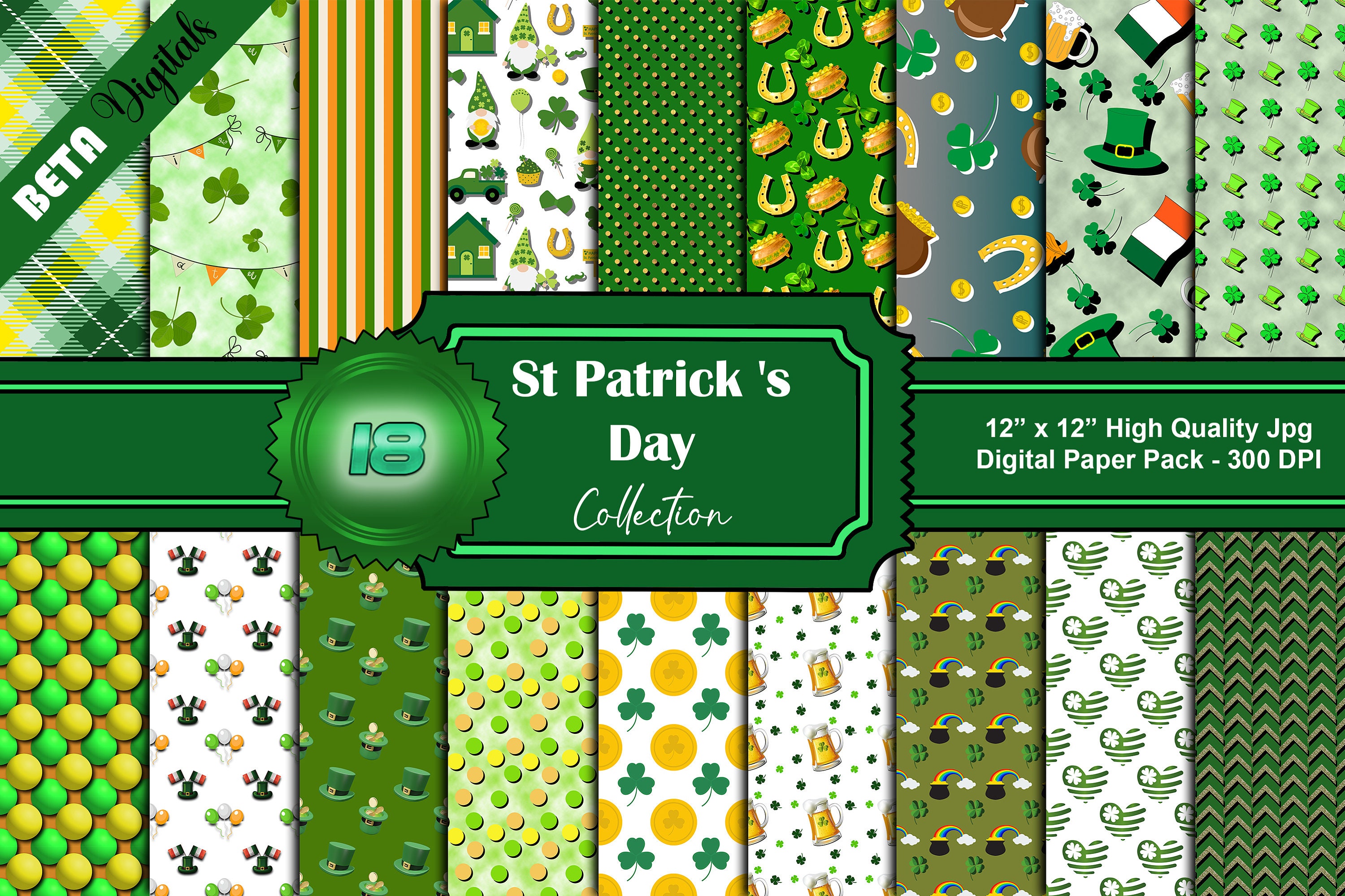 St. Patrick's Day Printable Day Digital Papers Lucky Marshmallow Spring ...