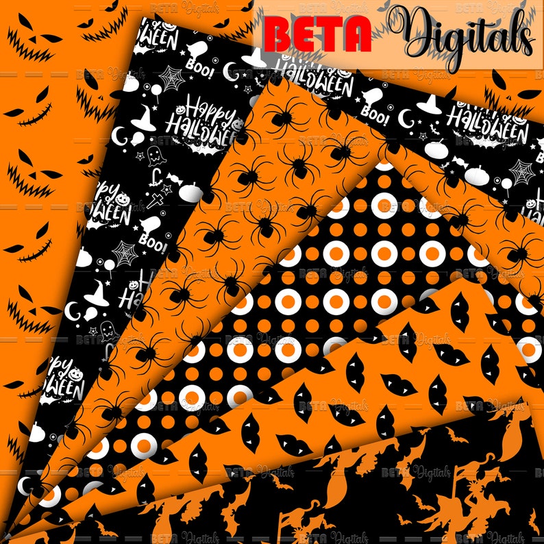 Halloween Skull Spiders Digital Papers, Seamless Repeat Pattern, Spooky ...