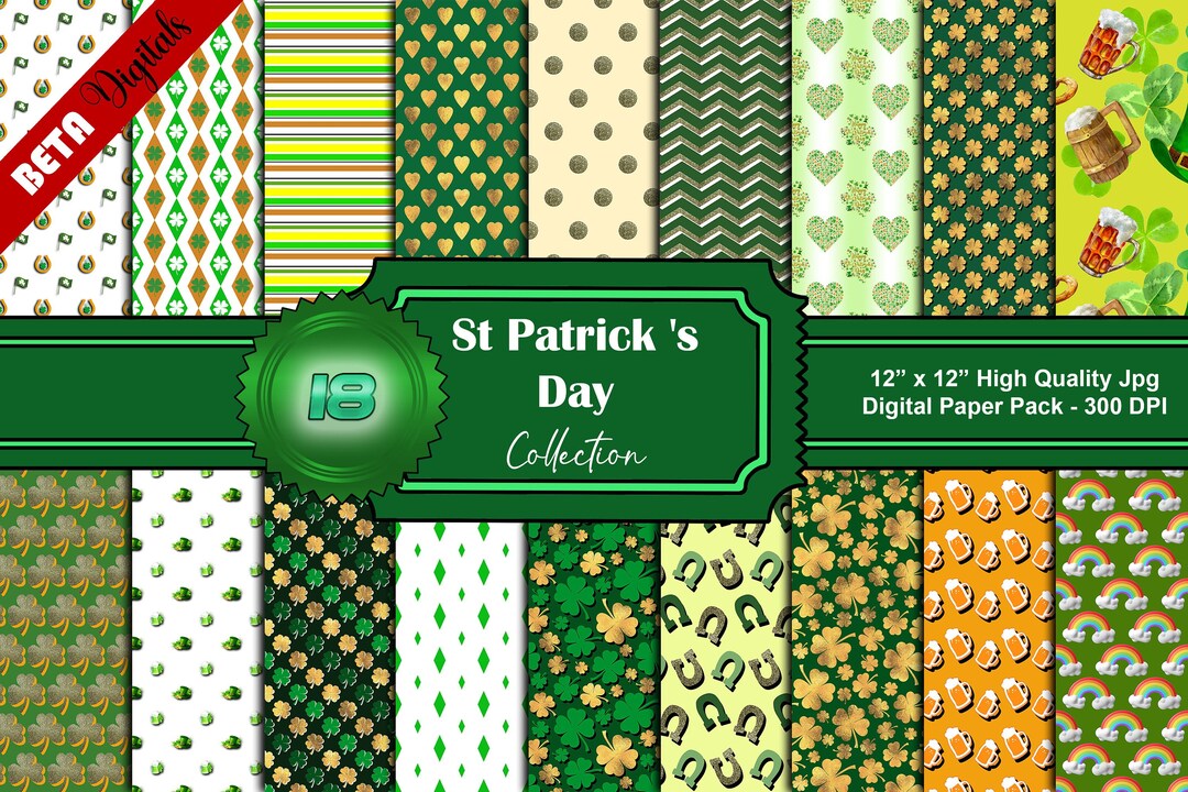 St. Patrick's Day Printable Day Spring Rainbow Digital Papers Lucky ...