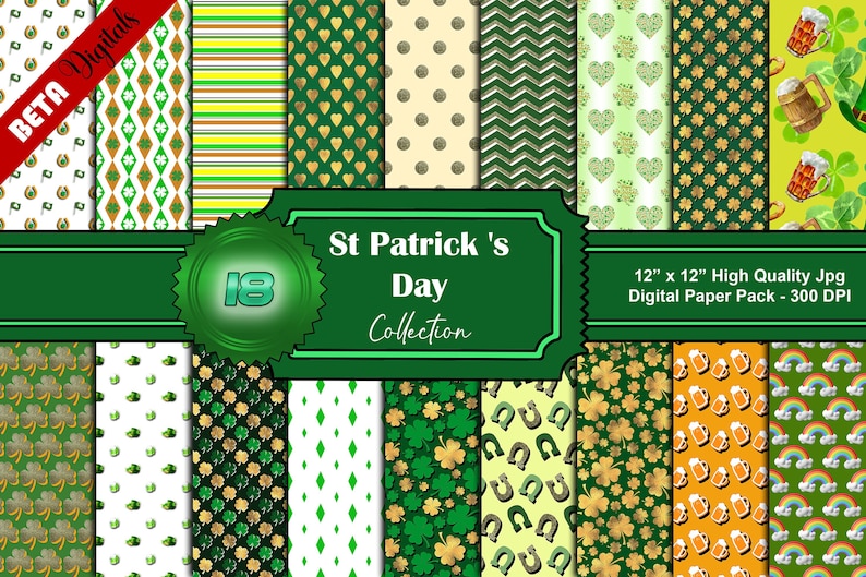 St. Patrick's Day Printable Day Spring Rainbow Digital Papers Lucky ...