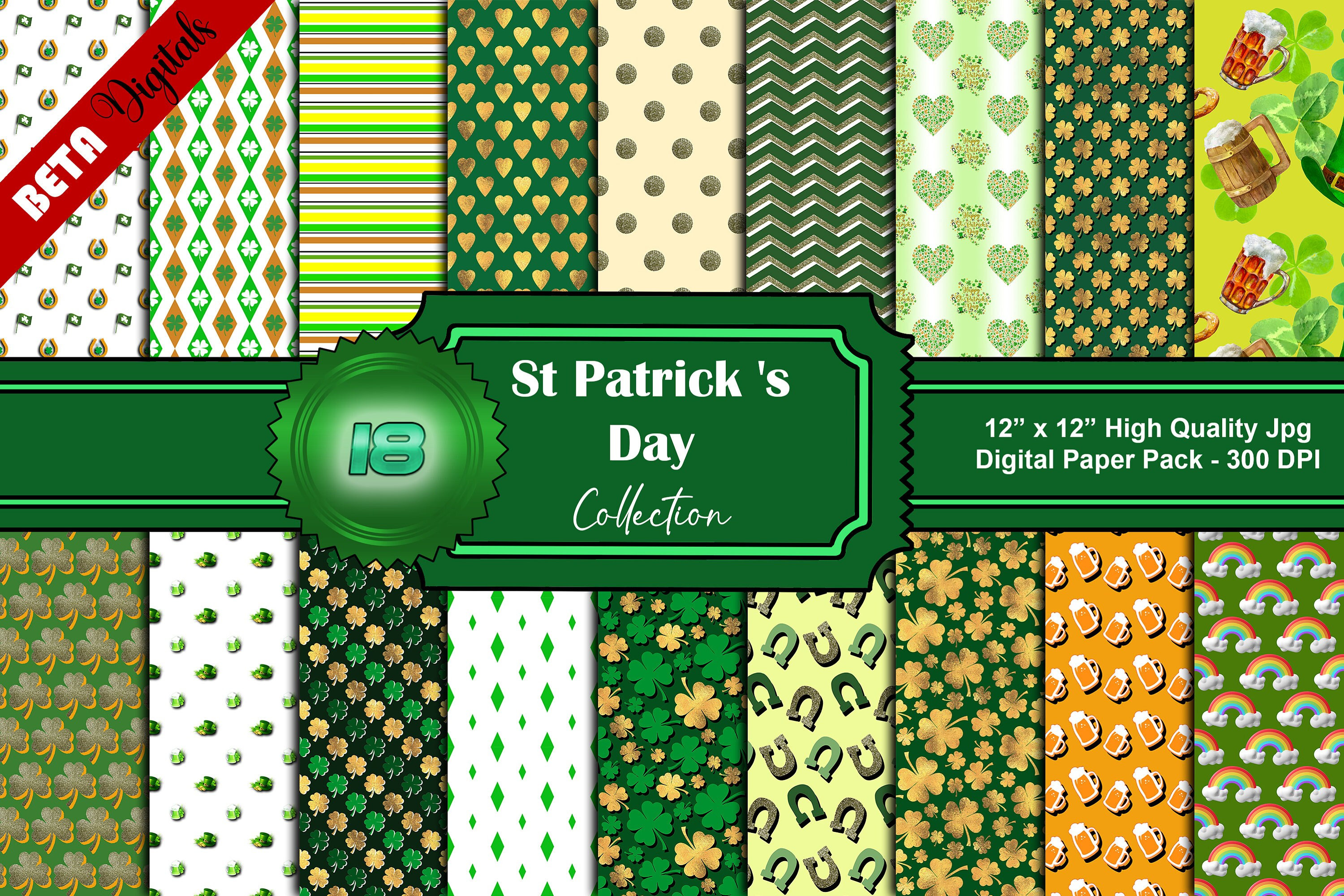 St. Patrick's Day Printable Day Spring Rainbow Digital Papers Lucky ...