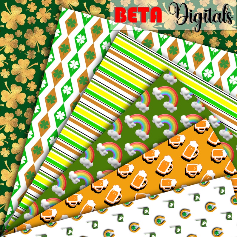 St. Patrick's Day Printable Day Spring Rainbow Digital Papers Lucky ...