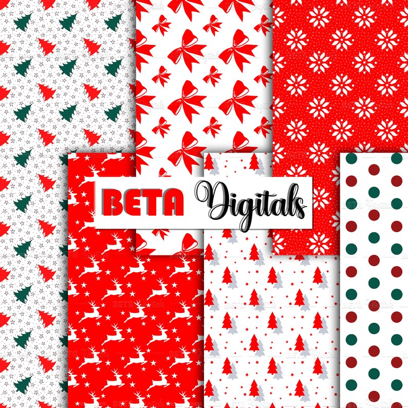 Merry Christmas Digital Paper Pattern, Christmas Tree, Christmas ...