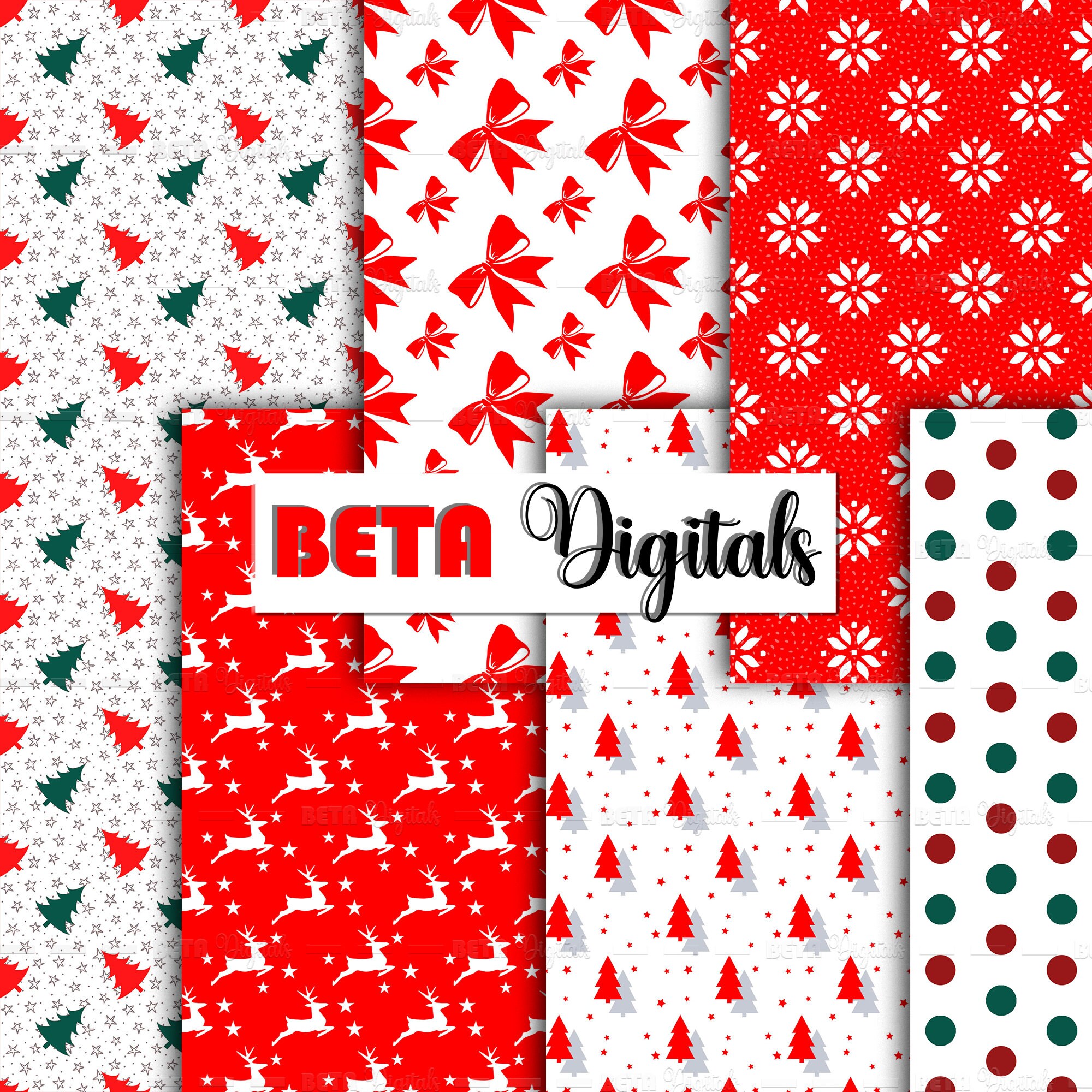 Merry Christmas Digital Paper Pattern, Christmas Tree, Christmas ...