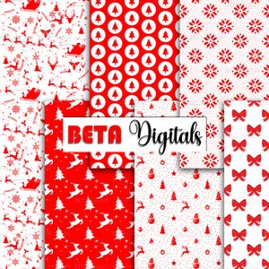 Merry Christmas Digital Paper Pattern, Snowflake, Reindeer, Christmas ...