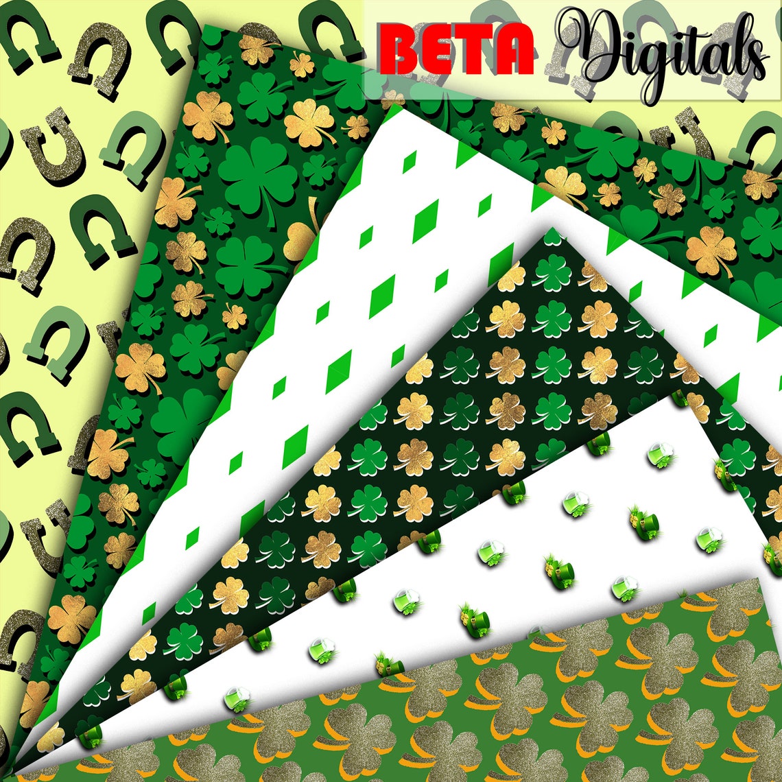 St. Patrick's Day Printable Day Spring Rainbow Digital Papers Lucky ...