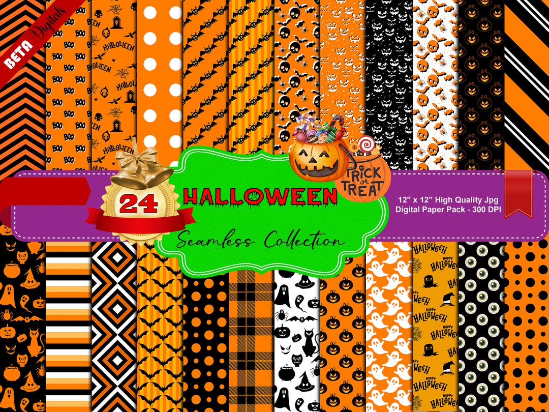 Halloween Digital Papers, Seamless Repeat Pattern, Scrapbook Papers ...