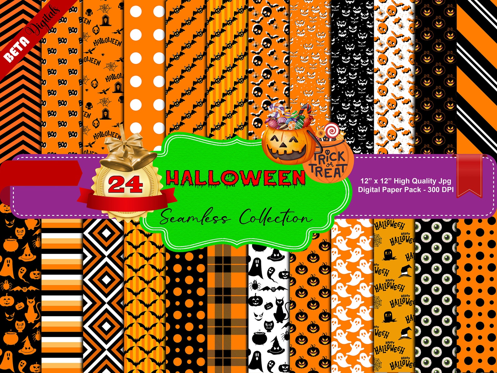 Halloween Digital Papers, Seamless Repeat Pattern, Scrapbook Papers ...