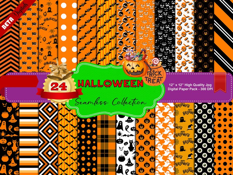 Halloween Digital Papers, Seamless Repeat Pattern, Scrapbook Papers ...