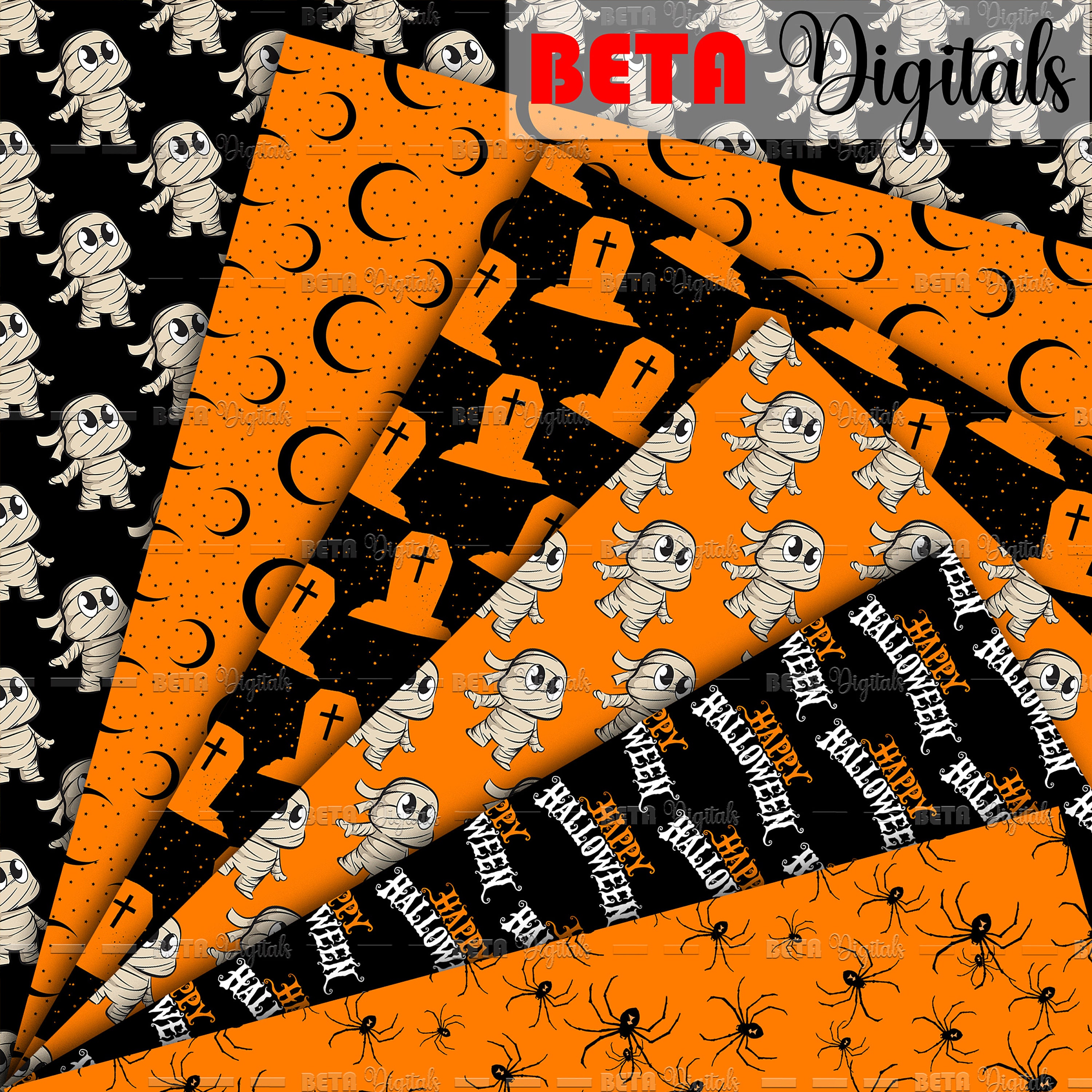 Halloween Digital Papers, Seamless Repeat Pattern, Ghost Pumpkin ...