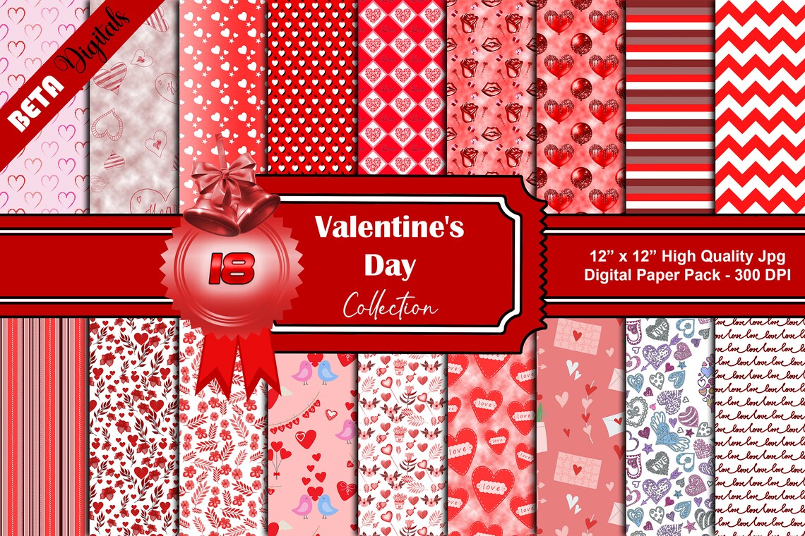 Valentine Digital Papers Cute Valentine Pattern Backgrounds Valentine ...