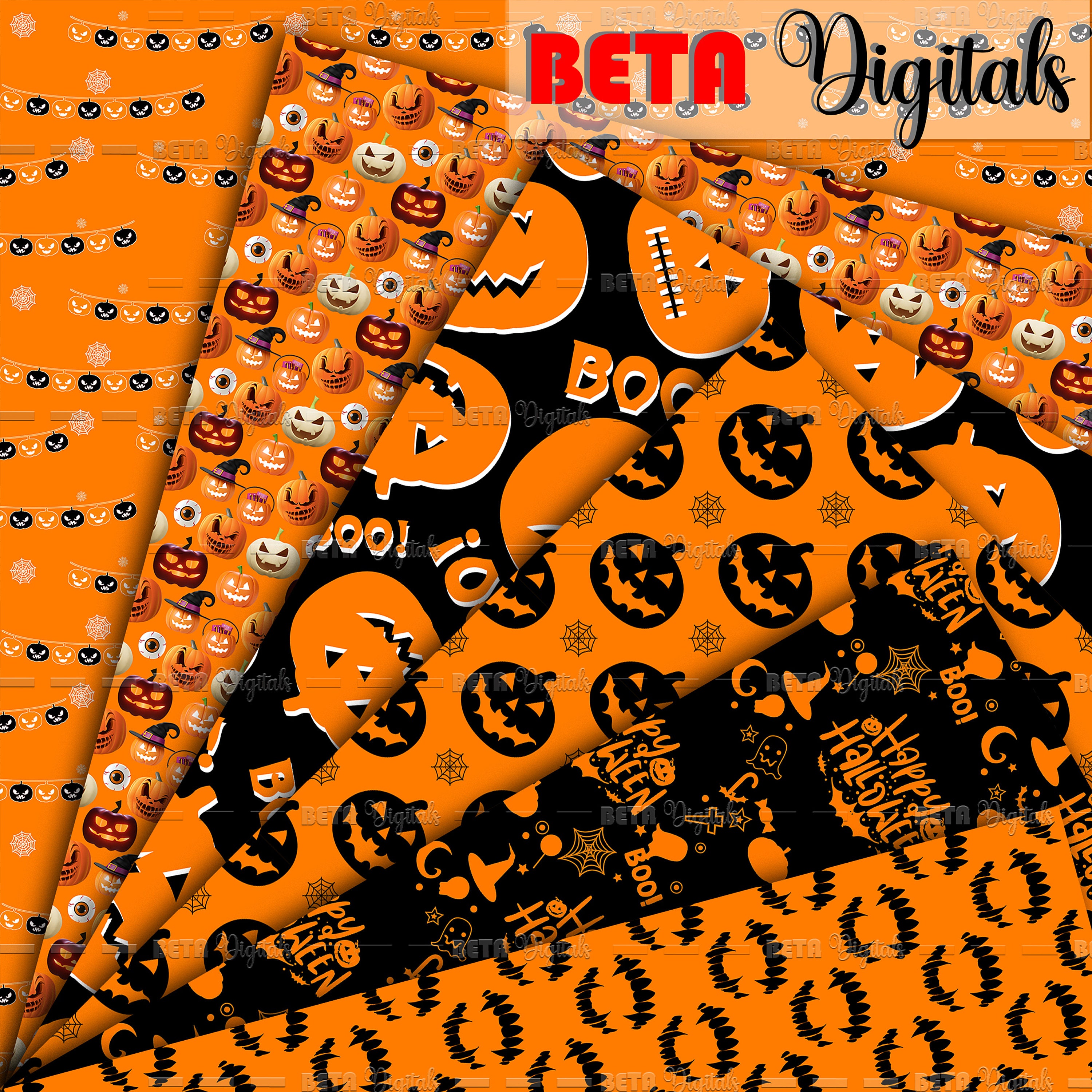 Halloween Digital Papers, Seamless Repeat Pattern, Ghost Pumpkin ...