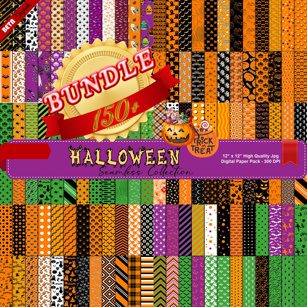 HALLOWEEN BUNDLE (2) 150+, Printable Paper, Digital Seamless Pattern ...