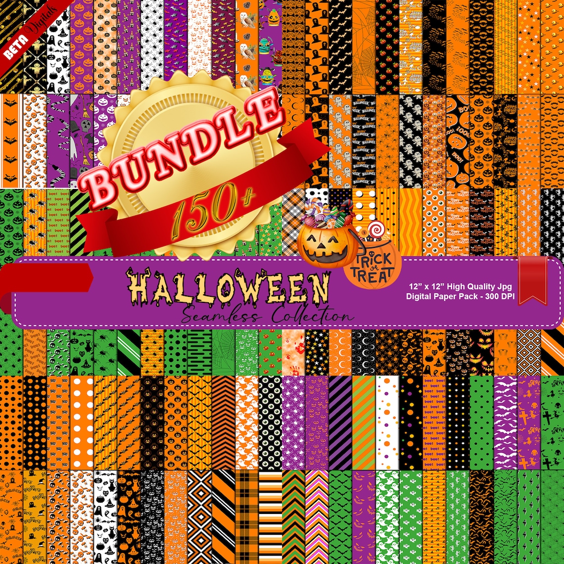 HALLOWEEN BUNDLE 2 150 Printable Paper Digital Seamless - Etsy