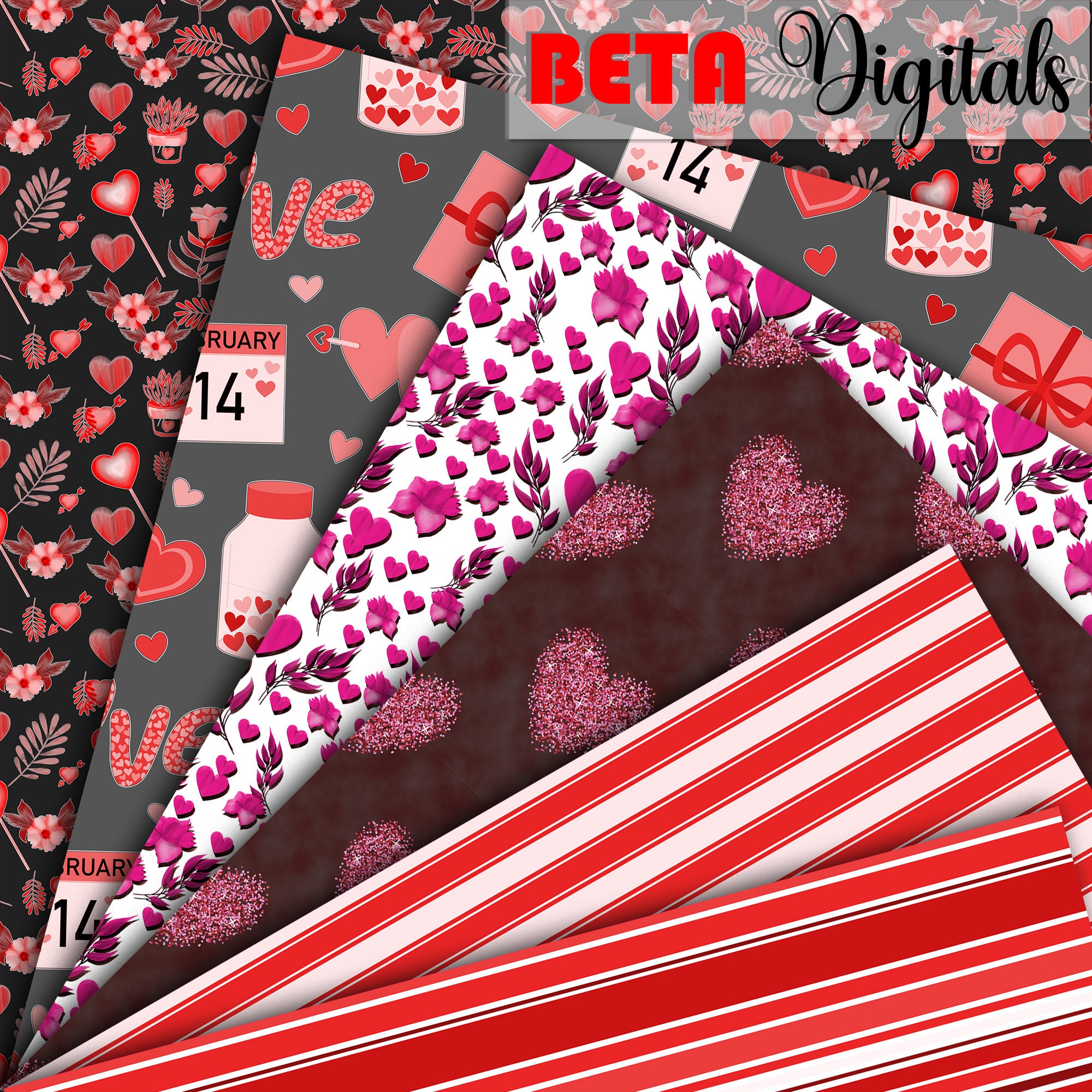 Valentine Digital Papers Valentine Scrapbook Papers Backgrounds ...