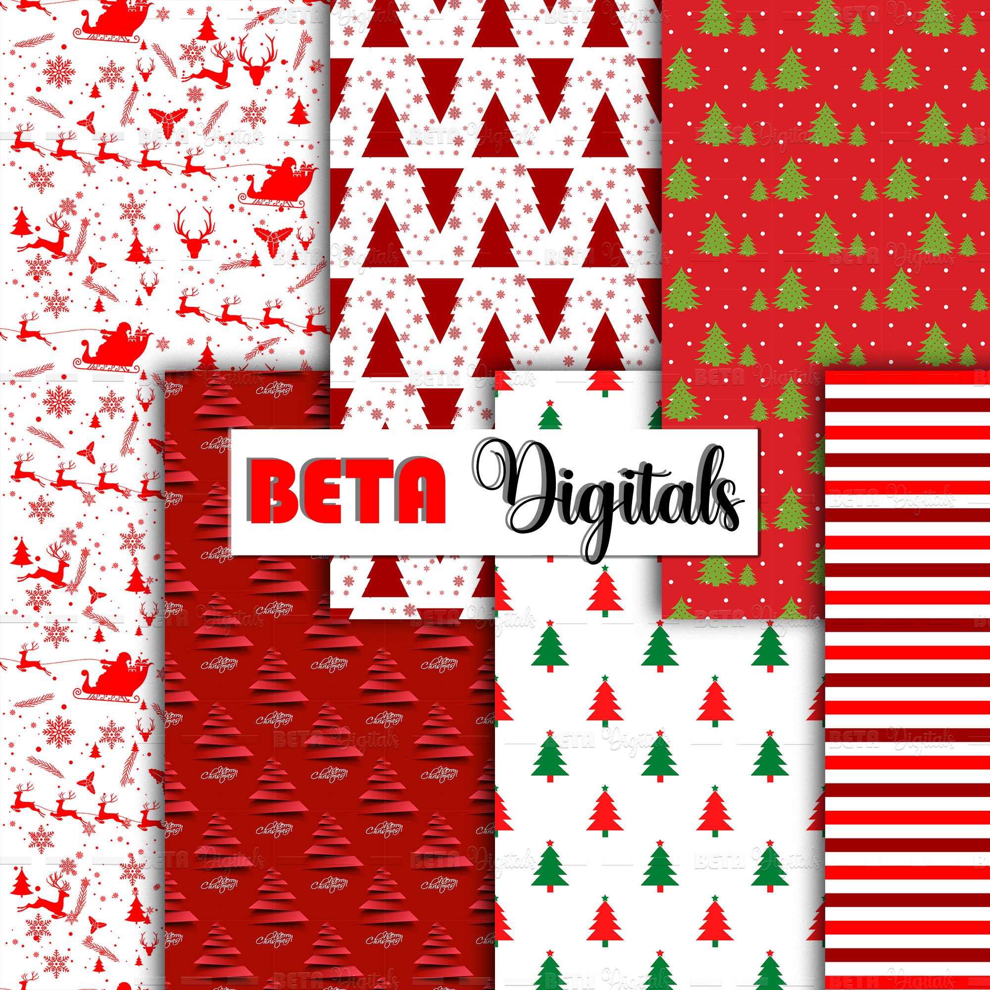 Merry Christmas Digital Paper Pattern, Christmas Digital Printable ...
