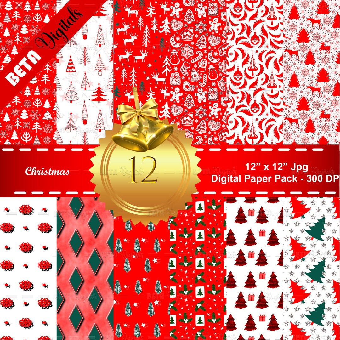 Digital Paper Pack Christmas Paper Christmas Red and White Seamless ...