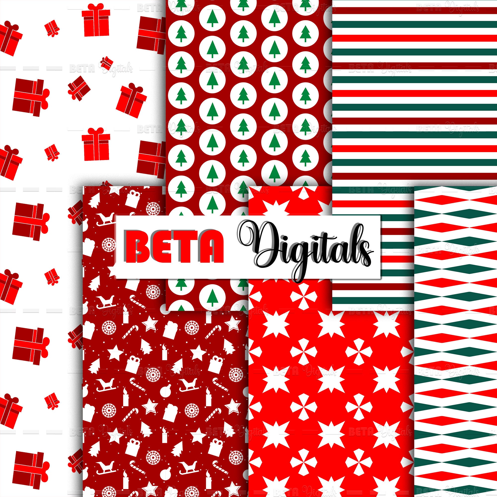 Merry Christmas Digital Paper Pattern, Christmas Digital Printable ...
