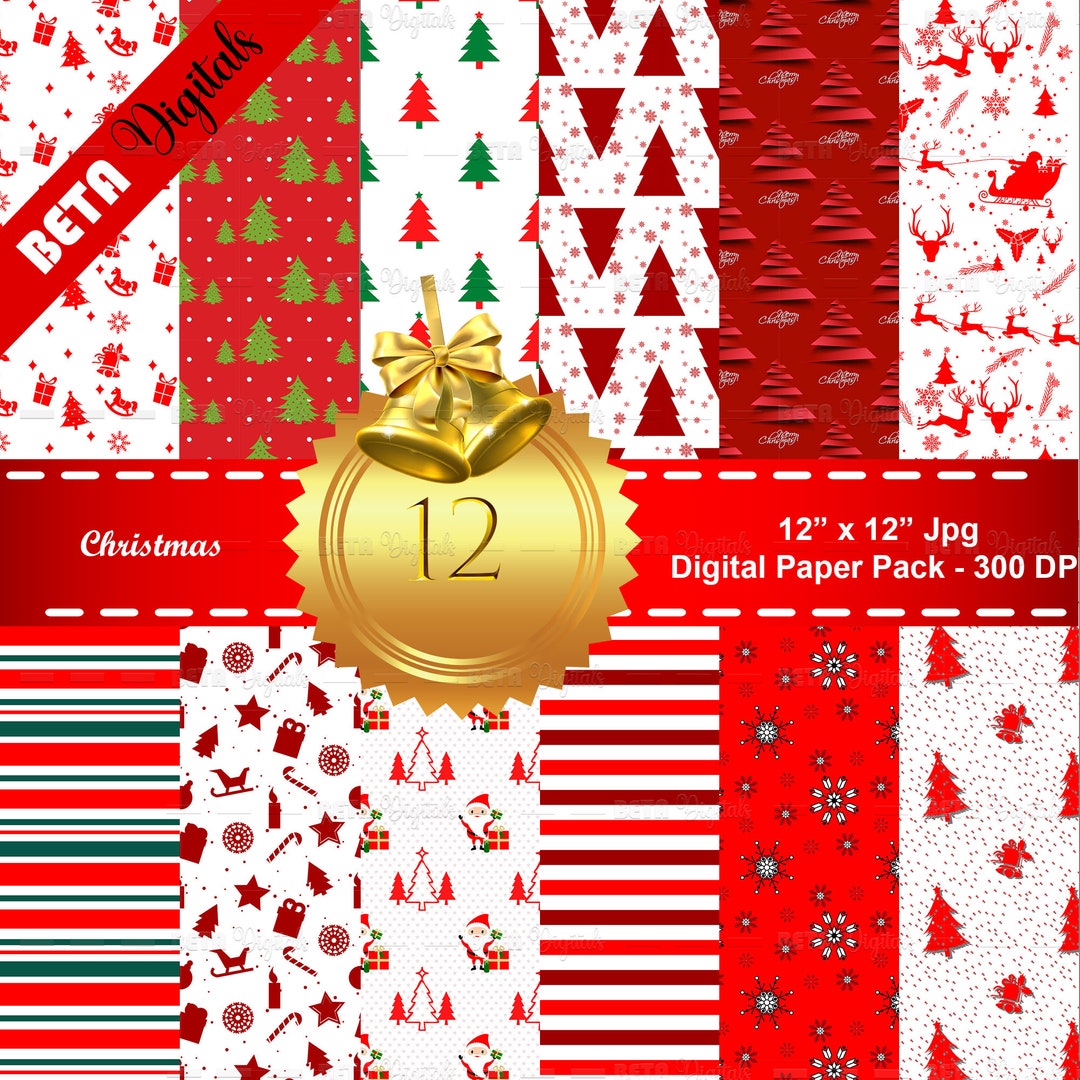 Merry Christmas Digital Paper Pattern, Christmas Digital Printable ...
