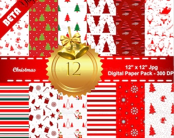 Merry Christmas Digital Paper Pattern, Snowflake, Reindeer, Christmas ...