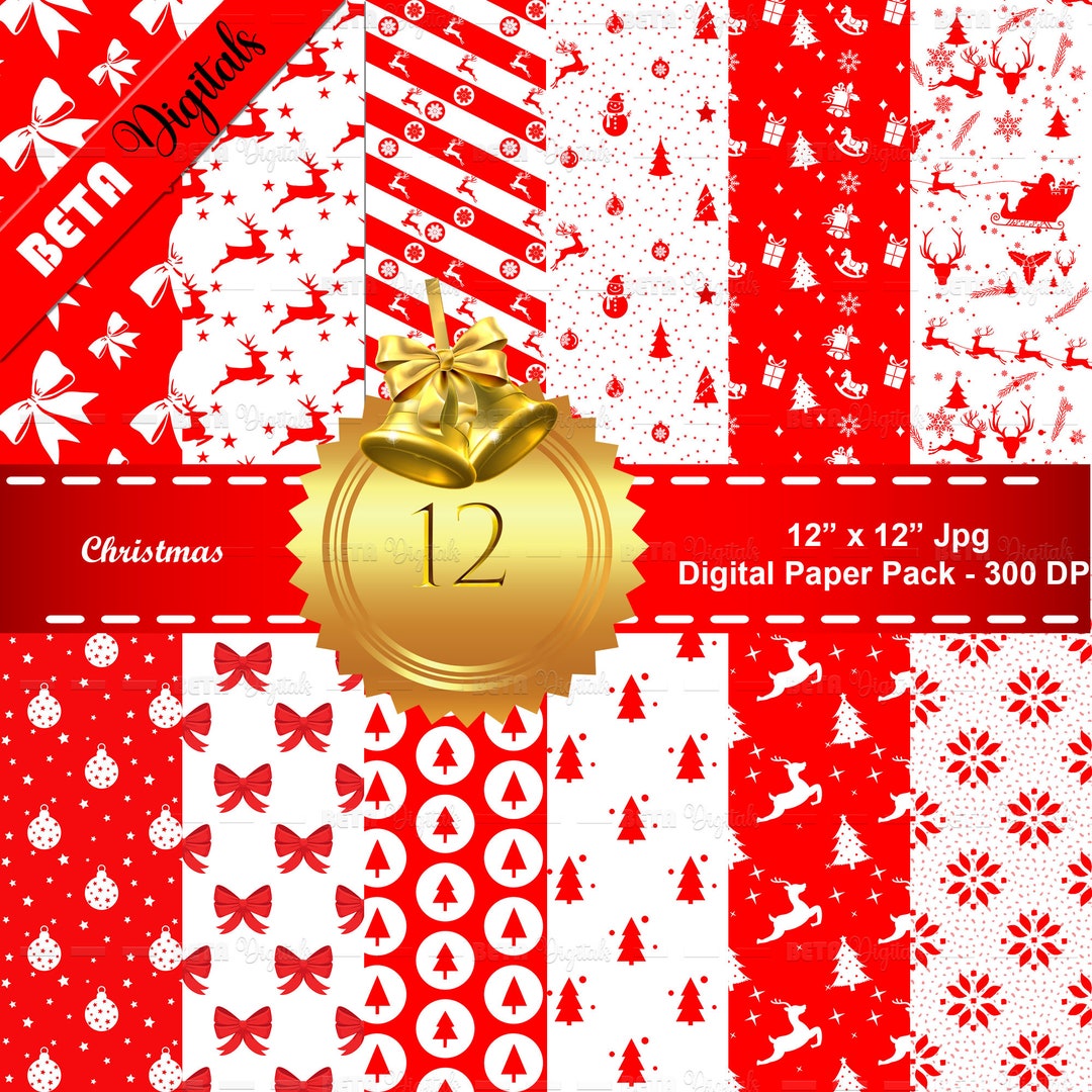 Merry Christmas Digital Paper Pattern, Snowflake, Reindeer, Christmas ...