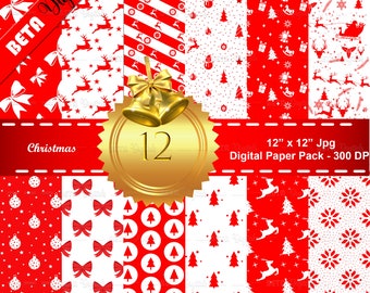 Merry Christmas Digital Paper Pattern, Christmas Digital Printable ...