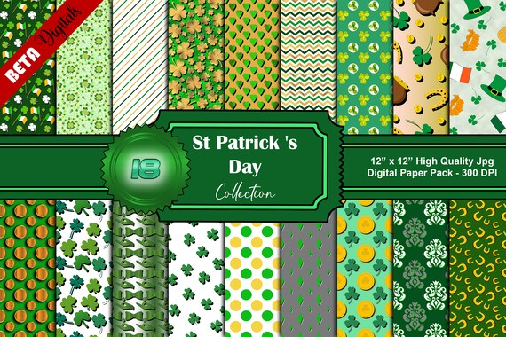 St. Patrick's Day Printable Day Digital Papers Four Leaf | Etsy