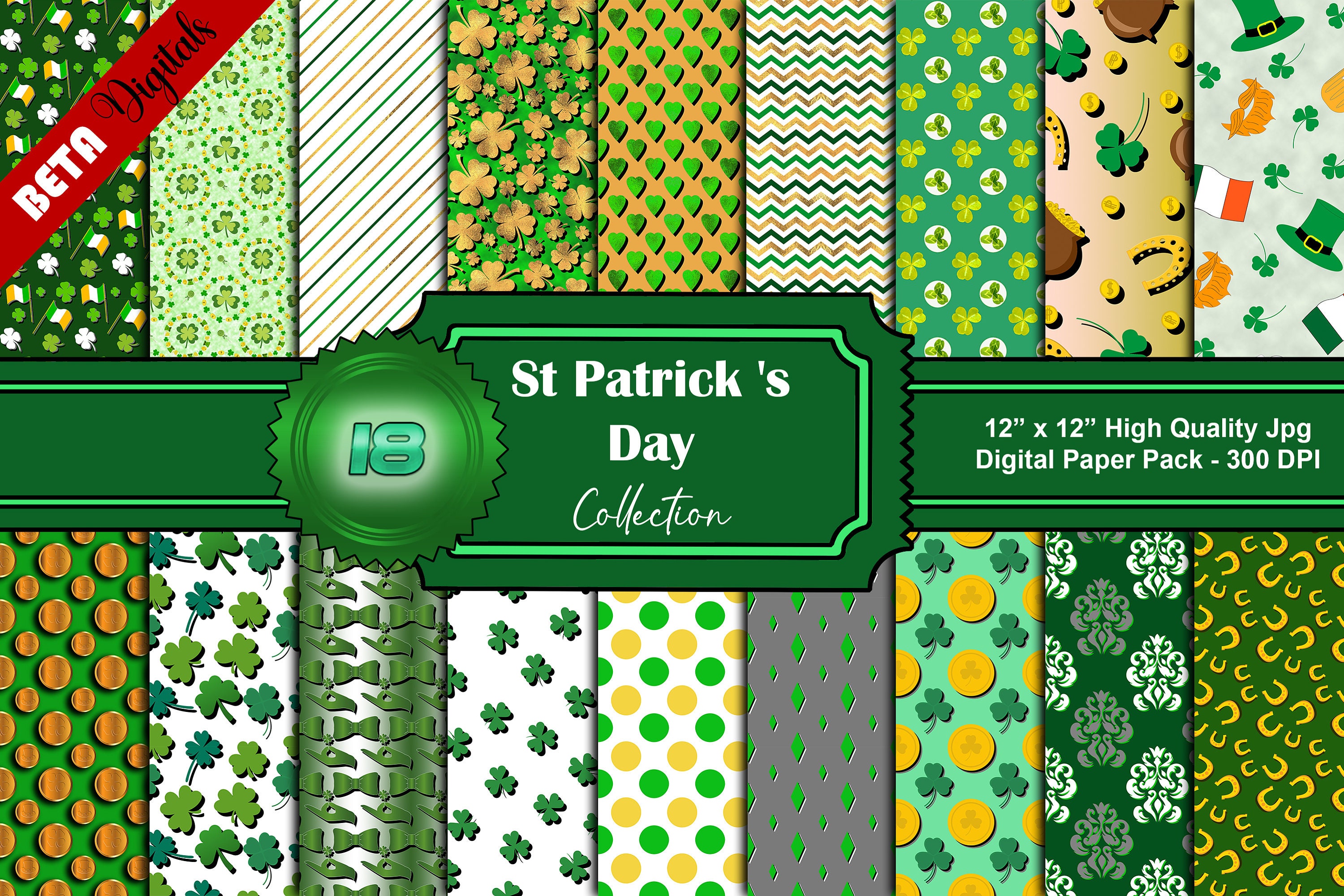 St. Patrick's Day Printable Day Digital Papers Four Leaf Clover ...