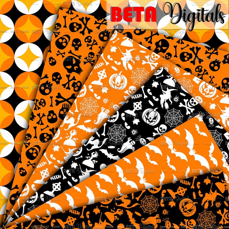 Halloween Digital Paper, Skull Spiders Digital Papers, Seamless Repeat ...