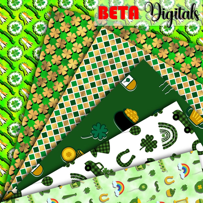 St. Patrick's Day Printable Day Digital Papers Lucky Marshmallow Spring ...
