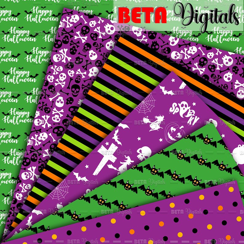 Halloween Digital Paper, Skull Spiders Digital Papers, Seamless Repeat ...
