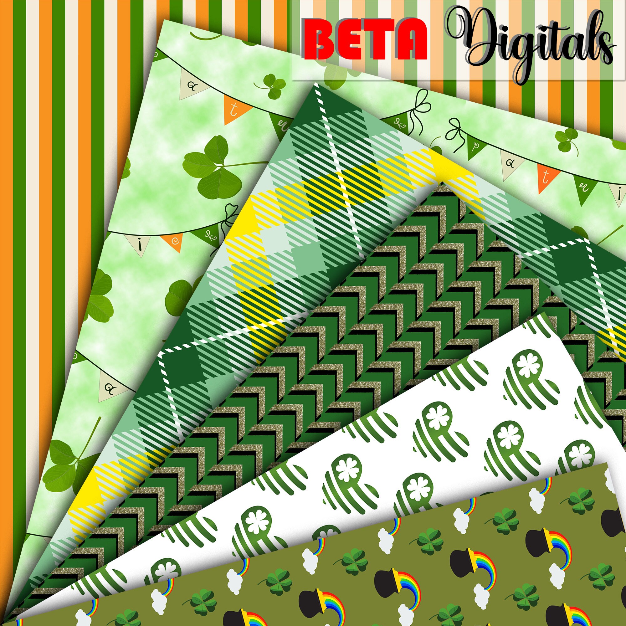 St. Patrick's Day Printable Day Digital Papers Lucky Marshmallow Spring ...