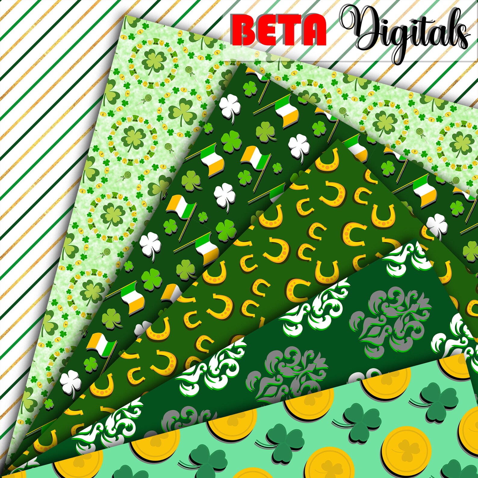 St. Patrick's Day Printable Day Digital Papers Four Leaf Clover ...