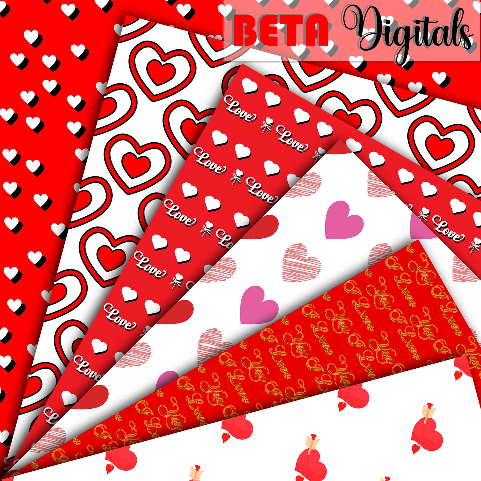 Valentine Digital Papers Valentine Scrapbook Papers Cute Valentine ...