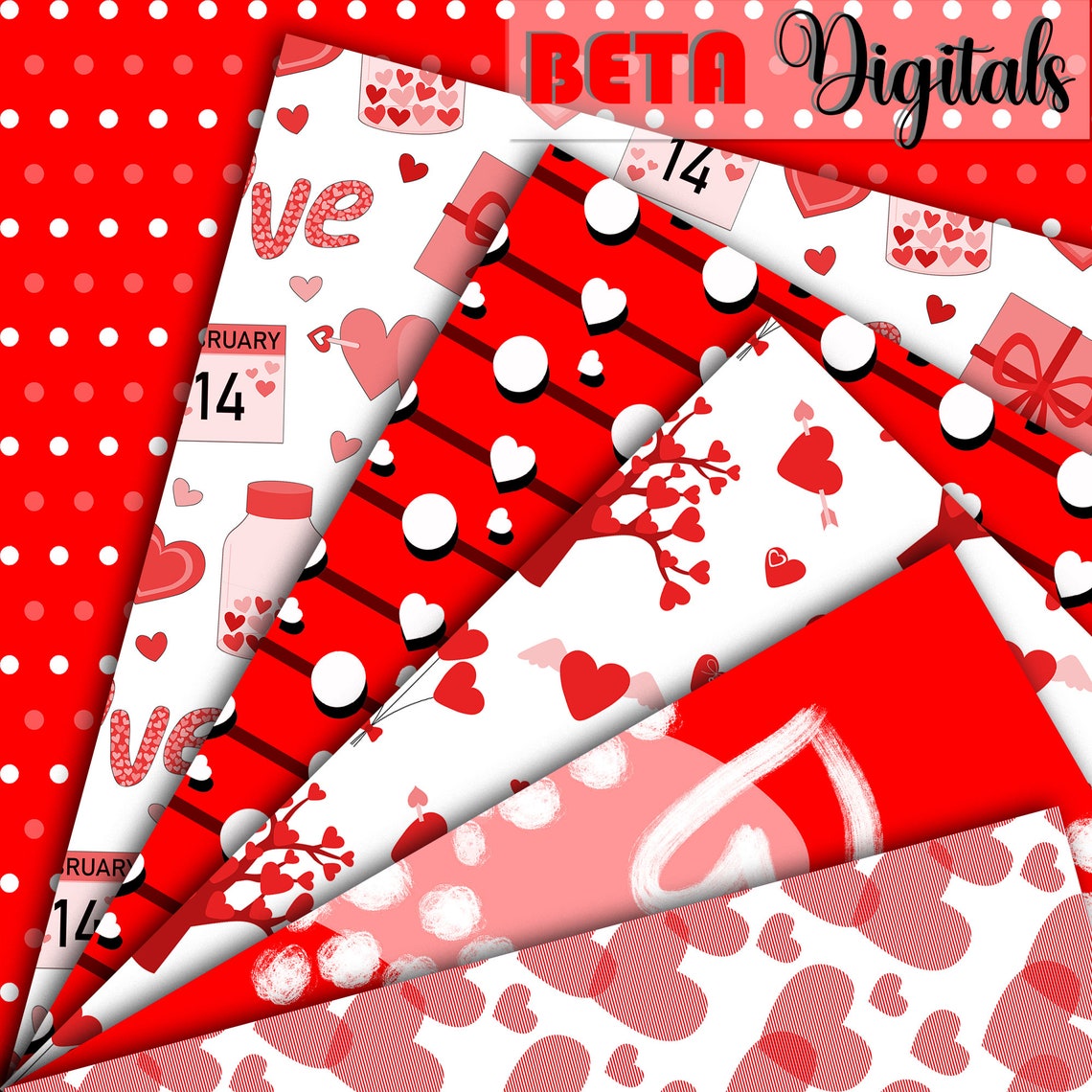 Valentine Digital Papers Valentine Scrapbook Papers Cute Valentine ...