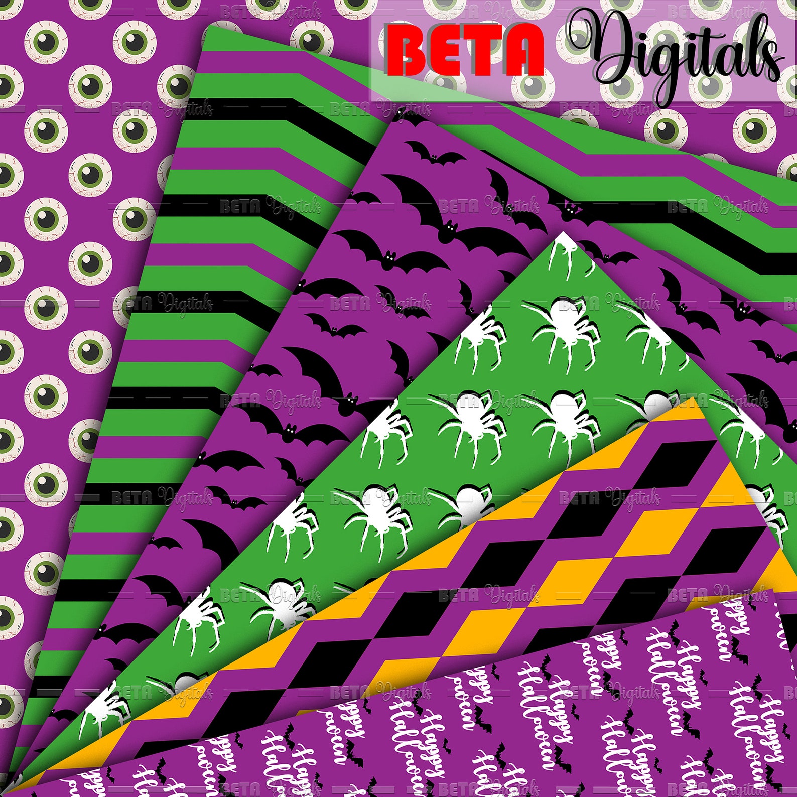 Halloween Digital Paper, Skull Spiders Digital Papers, Seamless Repeat ...
