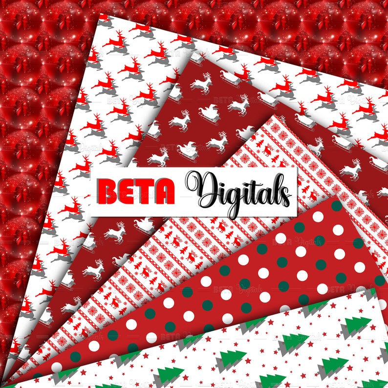 Merry Christmas Digital Paper Pattern, Christmas Digital Printable ...