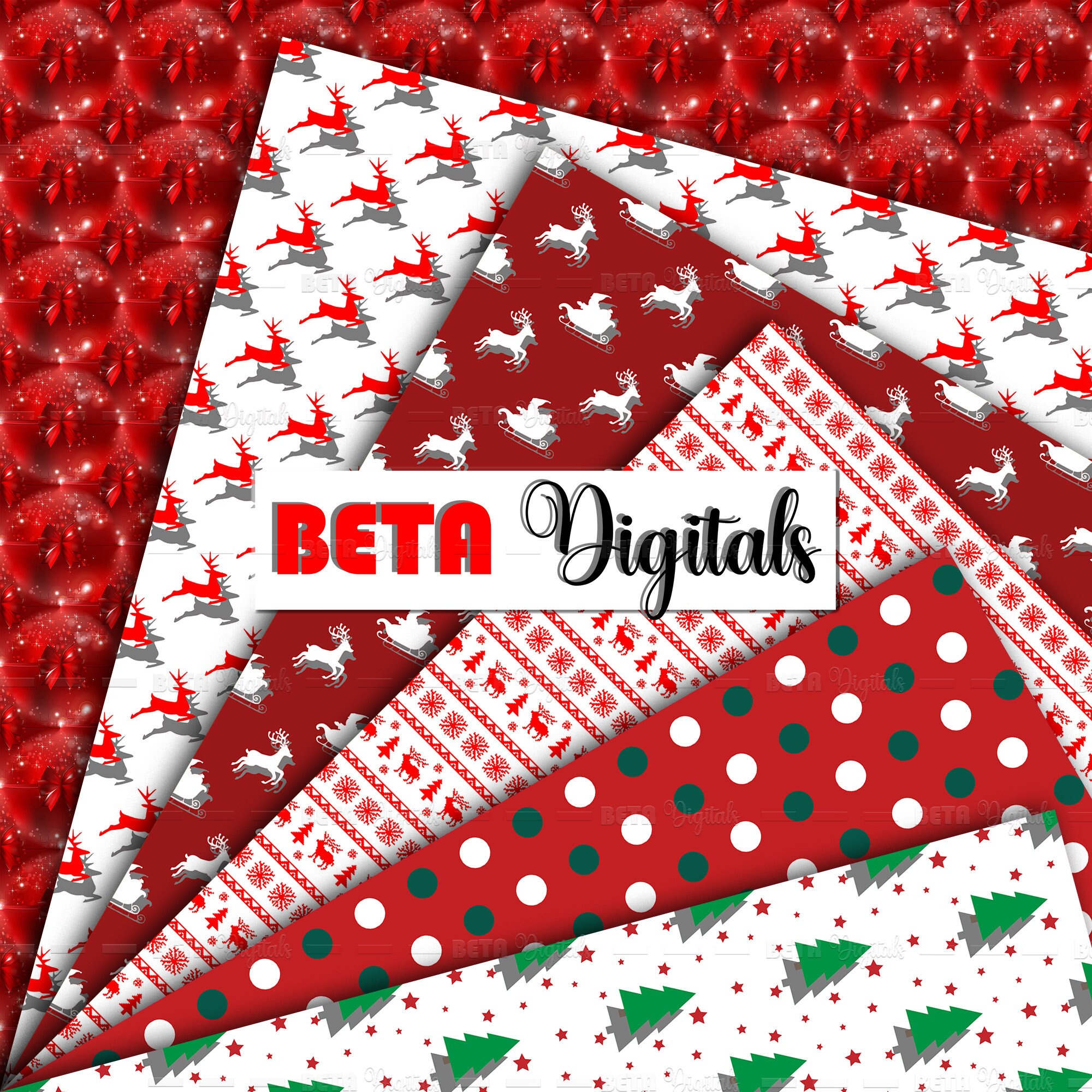 Merry Christmas Digital Paper Pattern, Christmas Digital Printable ...